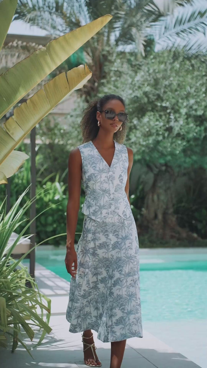 GABBY LINEN VEST - BOTANICAL TOILE – CHIC LE FRIQUE