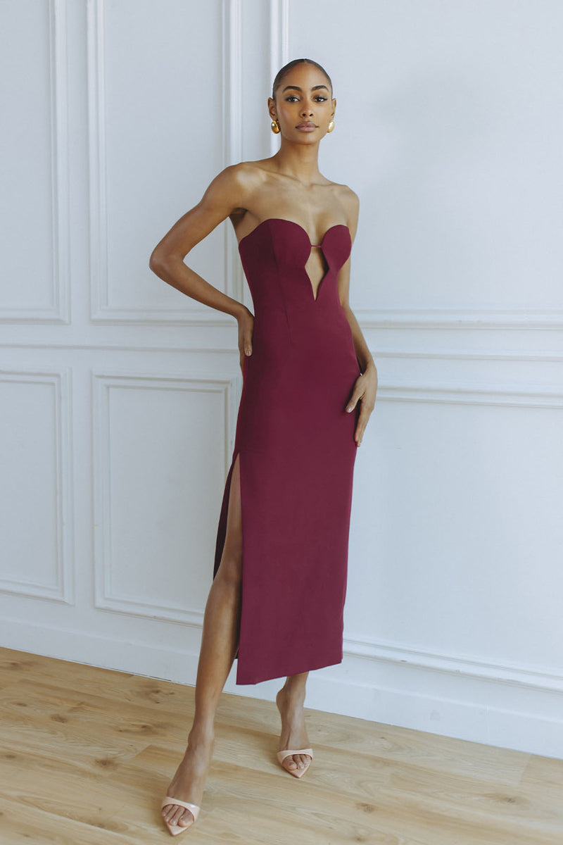 ELENI MIDI DRESS - BURGUNDY – CHIC LE FRIQUE